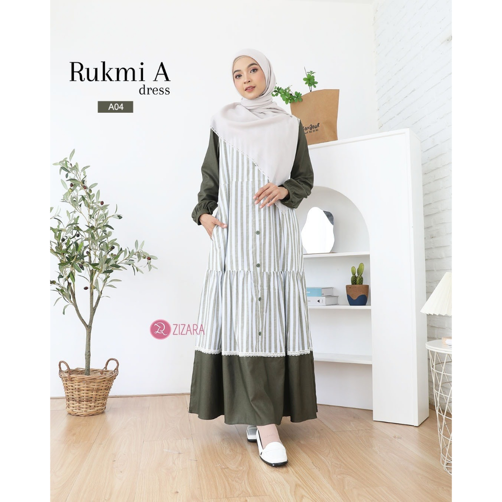 Jual RUKMI DRESS BY ZIZARA GAMIS STRIPE GARIS KATUN KEKINIAN | Shopee Indonesia