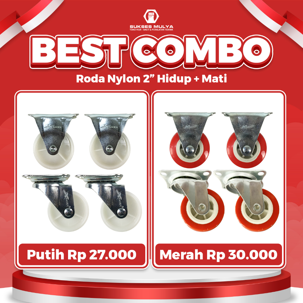Jual Roda Nylon 2" Set 4 pcs / Roda Etalase Roda Trolley / Roda Gerobak ...