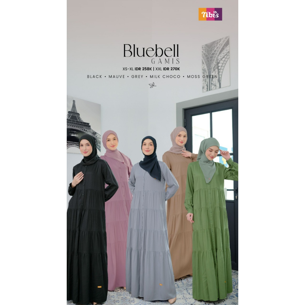 Jual Gamis Polos Nibras Bluebell Black Grey Mauve Milky Choco Moss ...
