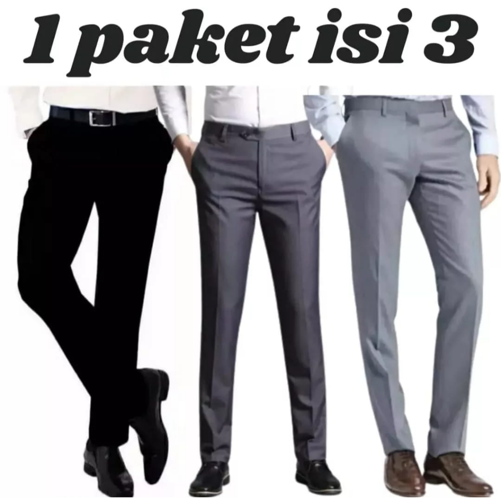 Jual (PREMIUM EKSKLUSIF) PROMO 1 PAKET ISI 3 PIS Celana Kantor Formal Kerja Pria Slimfit Bahan ...