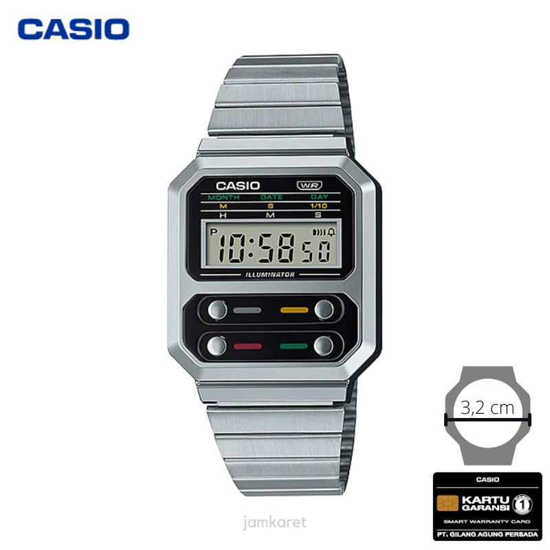 Jual JAM TANGAN CASIO VINTAGE A-100WE-1A ORIGINAL - A100WE SILVER CASIO ...