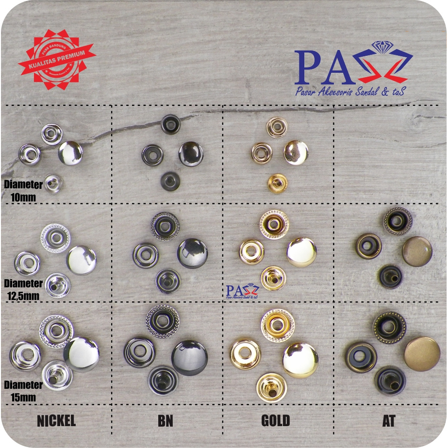 Jual Kancing Cetet Kuningan Snap Button KCK2 Harga 12set (Permium) | Shopee Indonesia