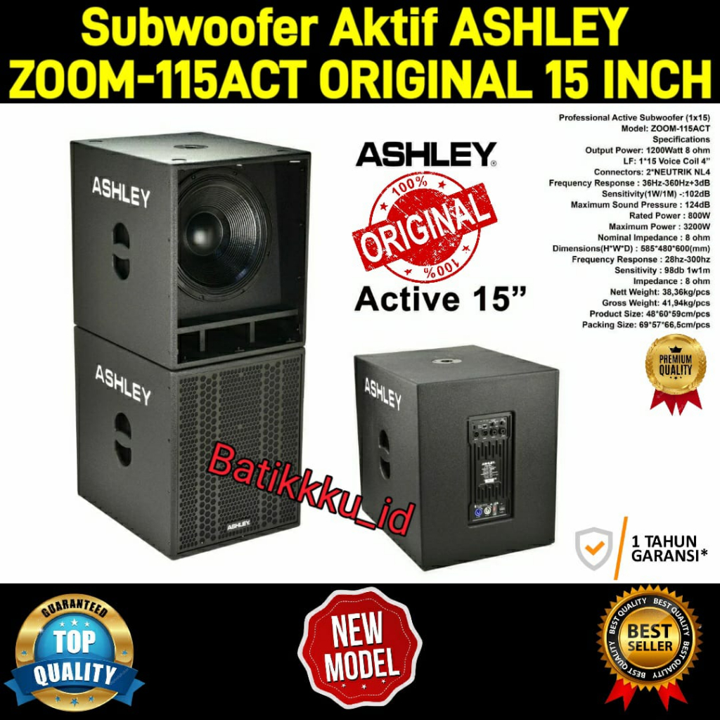 Jual Subwoofer Aktif ASHLEY ZOOM 115 ACT ZOOM115ACT ORIGINAL 15 INCH ...