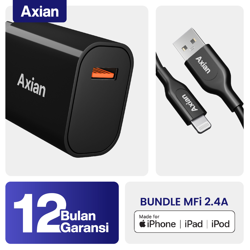 Jual AXIAN Charger iPhone MFi 18W USB A to Lightning iPhone 5 6 7 8 X XS XR 11 Pro Max Adaptor ...