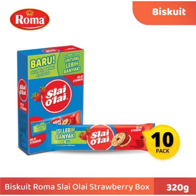 Jual Roma Slai Olai Kemasan Box/Roll Rasa Stroberi Isi 10 Bungkus @32g ...