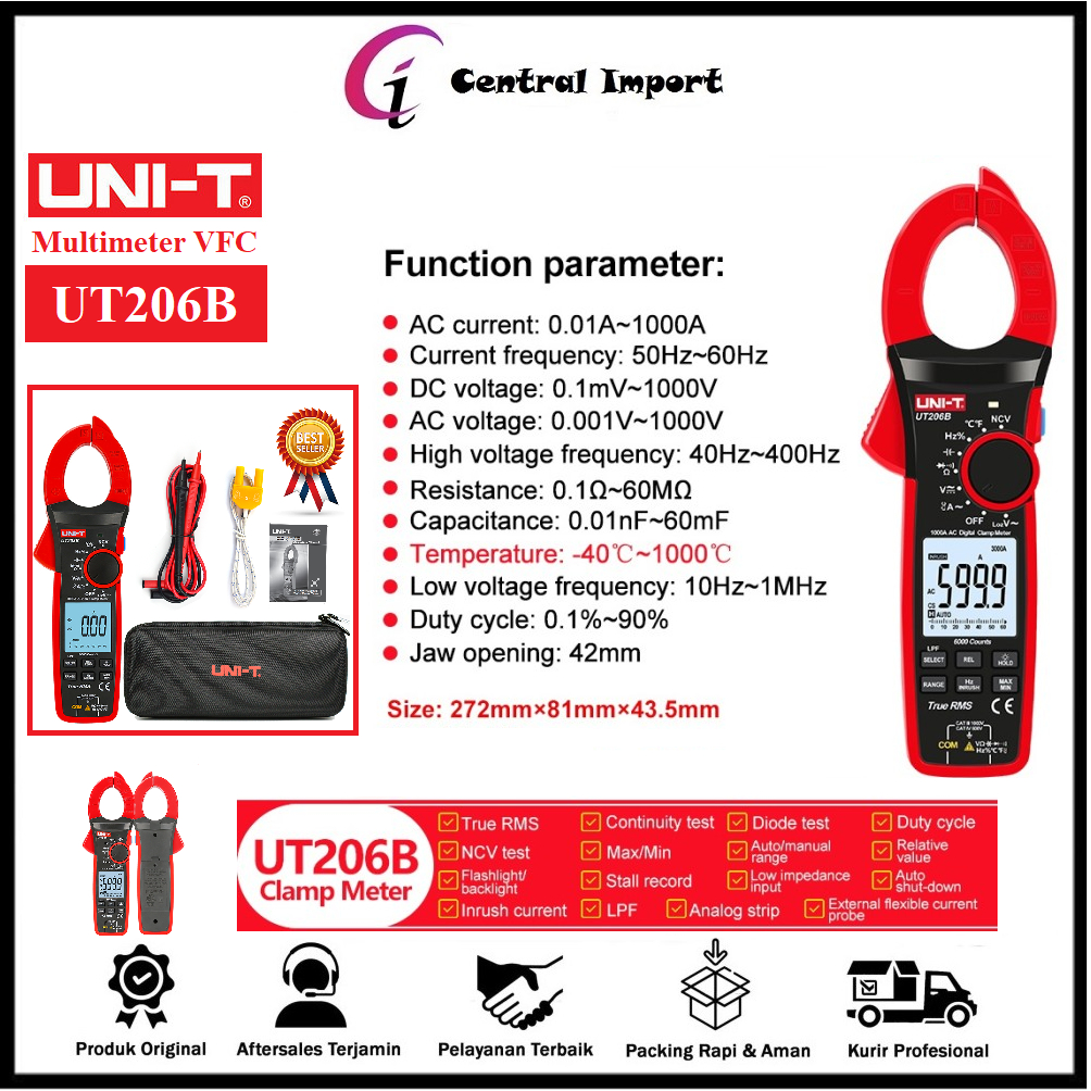 Jual UNI-T UT206B 1000A 1000V Digital Clamp Meter True RMS AC DC ...