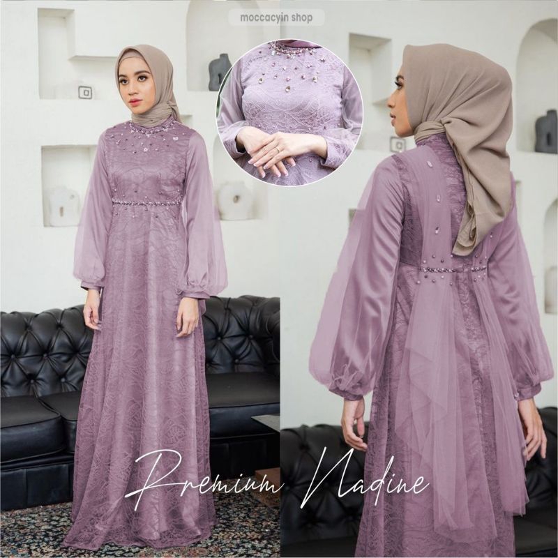 Jual TERMURAH!!! NADINE DRESS BROKAT KOMBINASI/FASHION MUSLIM WANITA/ | Shopee Indonesia