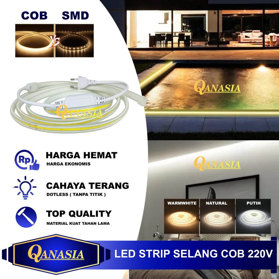 Jual Lampu LED Strip COB 220V Selang Indoor Plafon Outdoor Waterproof ...