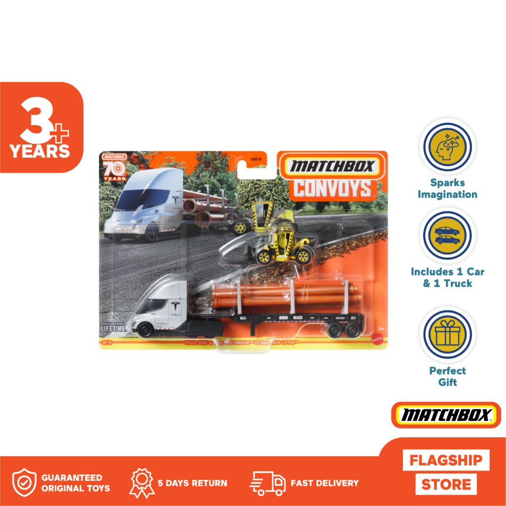 Jual Matchbox Convoy Tesla Semi MBX Pipe Trailer & MBX Load Lifter ...