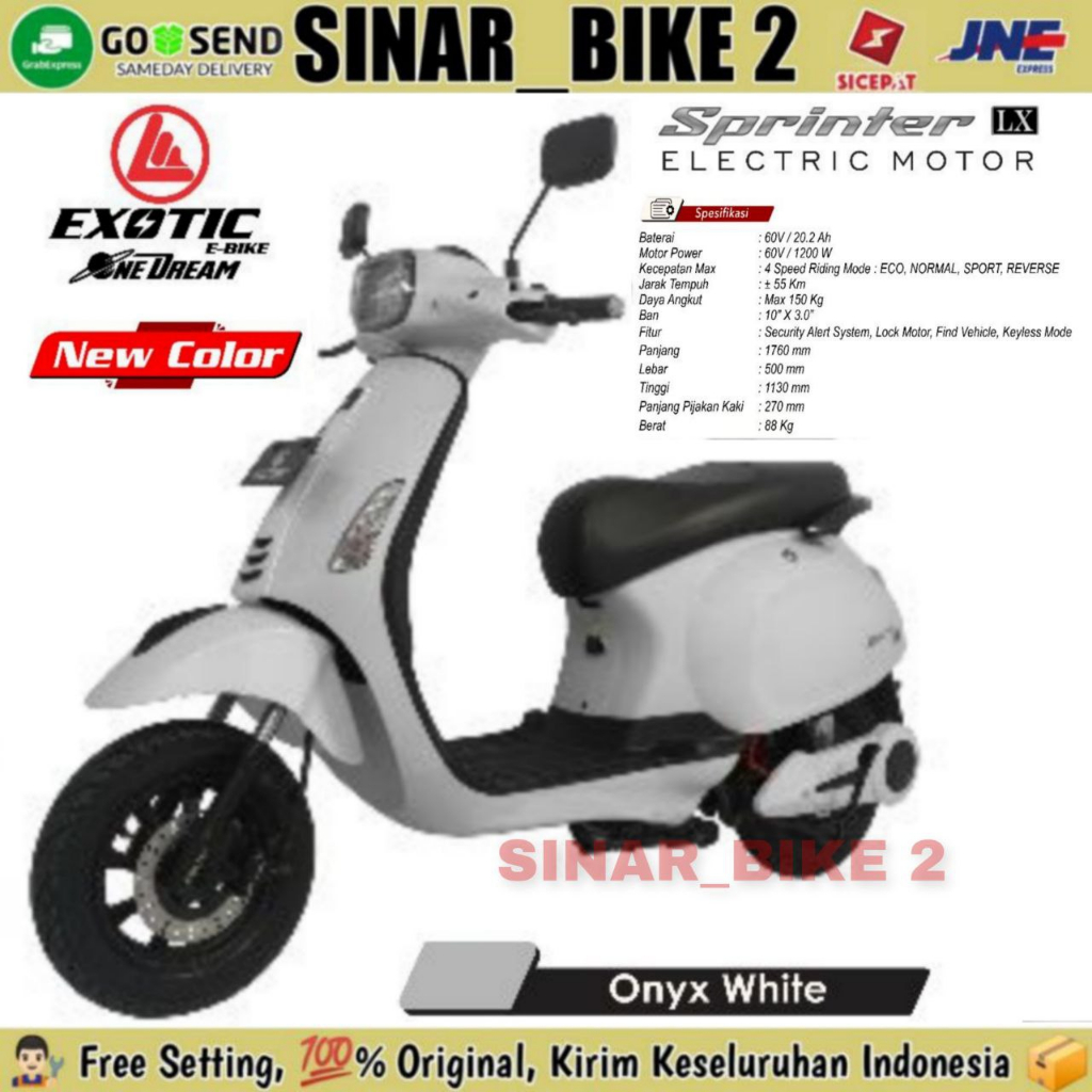 Jual Sepeda Motor Listrik Electric EXOTIC SPRINTER LX Vespa 1200 Watt ...
