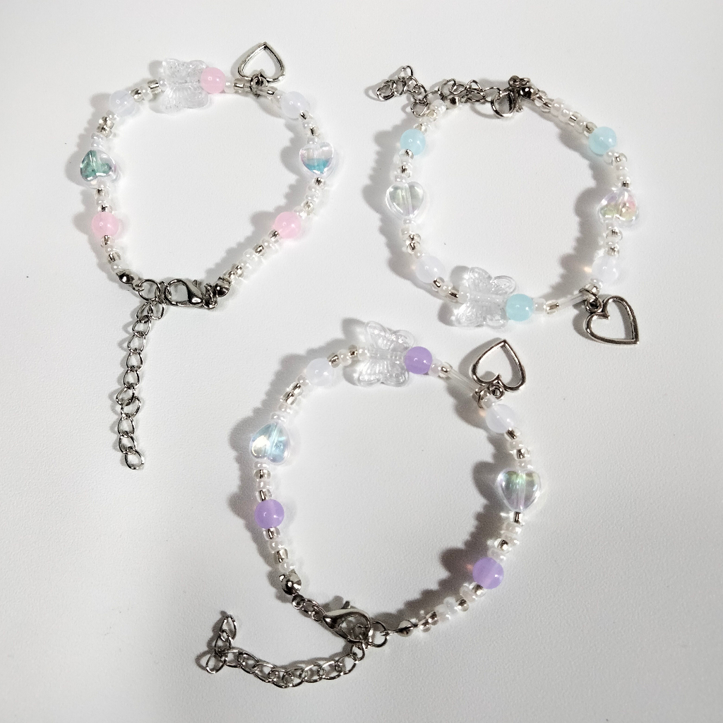 Jual Gelang Tangan Manik-Manik Kupu-Kupu / Hati Warna-Warni Untuk Wanita / beads bracelet kupu ...