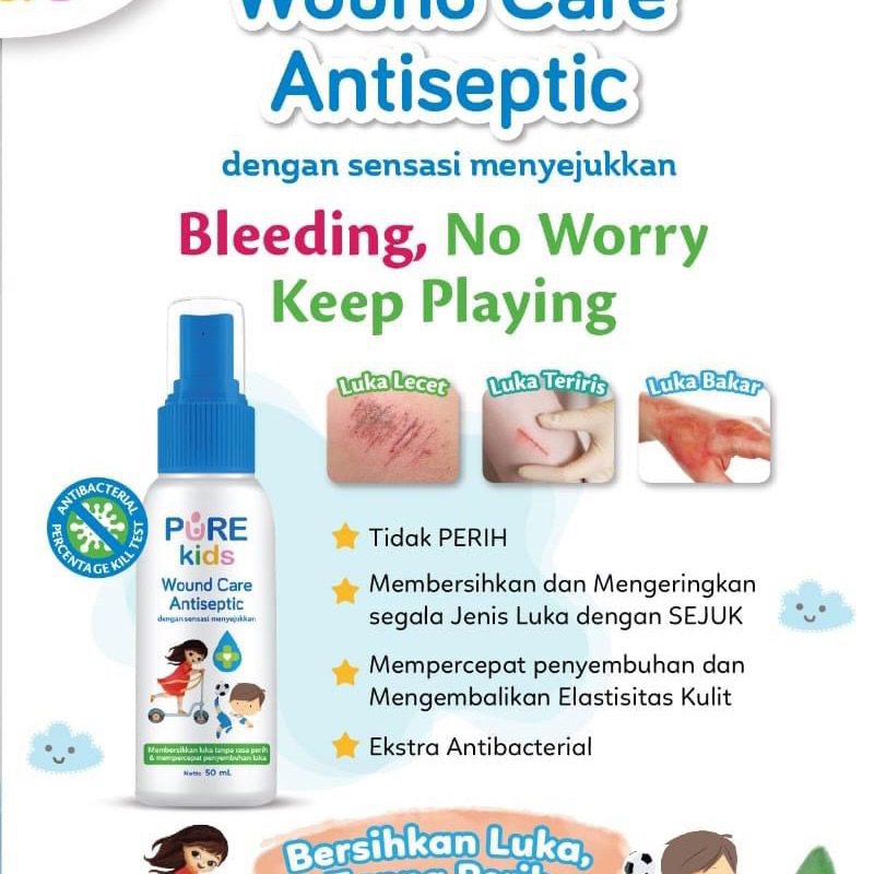 Jual Pure Kids WOUND CARE ANTISEPTIC SPRAY 50ml Pembersih Luka Lecet ...
