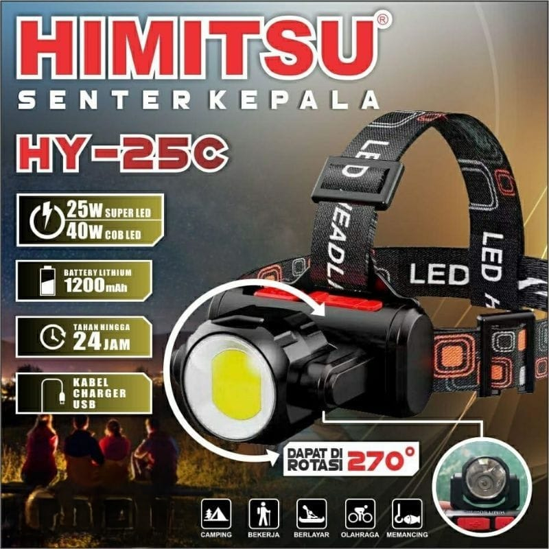 Jual SENTER KEPALA HIMITSU HY-25C - ROTASI - 25W-40W - CAHAYA TERANG - CHARGER USB MICRO ...