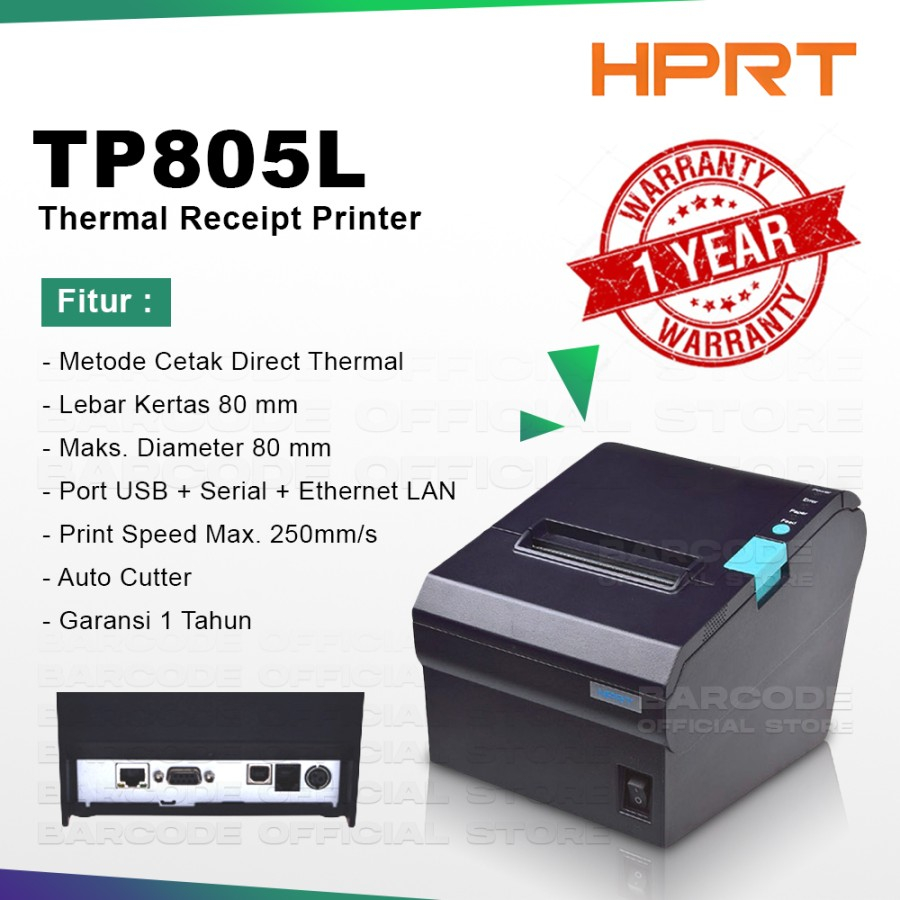 Jual Direct Termal Printer HPRT TP-805L Struk Nota 80mm Kasir Ritel Parking Resto Swalayan ...