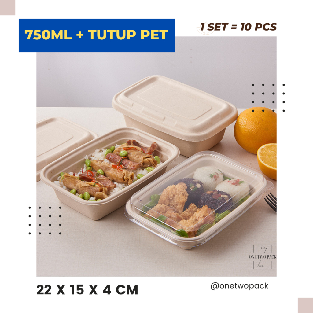 Jual [10 pcs] 750mL Kotak Makan 22x15cm | Wheat Straw Bagasse Box ...