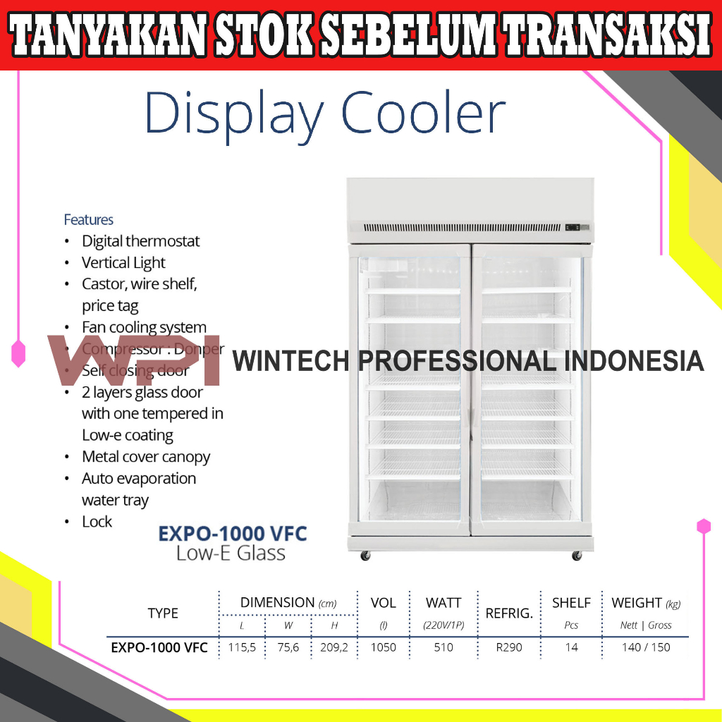 Jual Gea EXPO-1000 VFC Display Cooler 1050 L / Showcase 2 Pintu ...