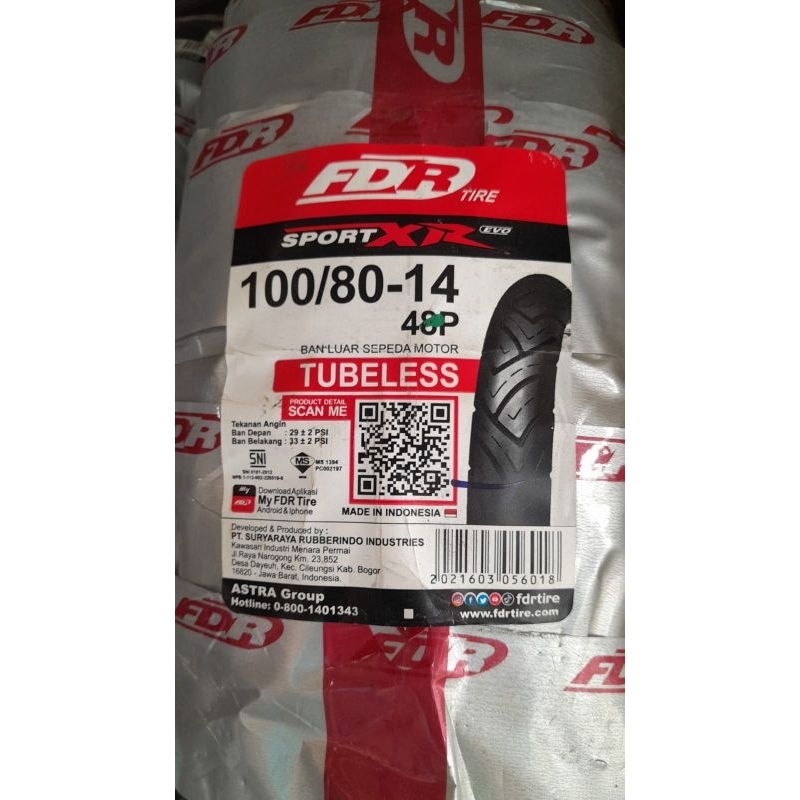 Jual ban tubeless FDR sport XR evo ukuran 100/80 14 | Shopee Indonesia
