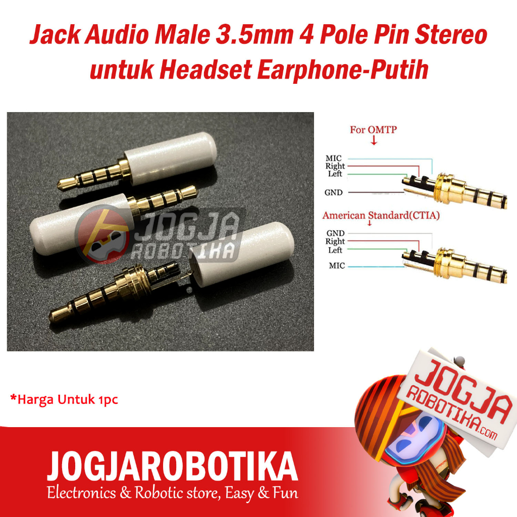 Jual Jack Audio Male 3.5mm 4 Pole Pin Stereo untuk Headset Earphone ...