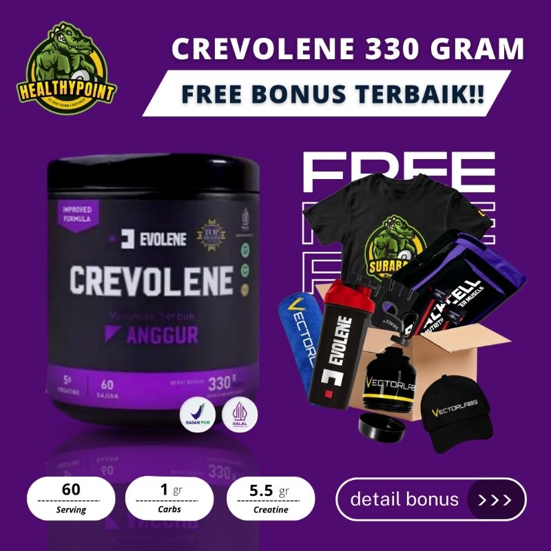 Jual Evolene Crevolene Creatine Monohydrate Creapure 330 Gram 300 Gram ...