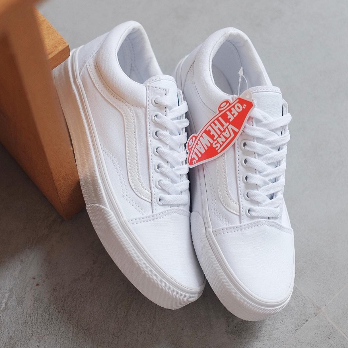 Jual sepatu sneakers casual kasual vans old skool classic full putih ...