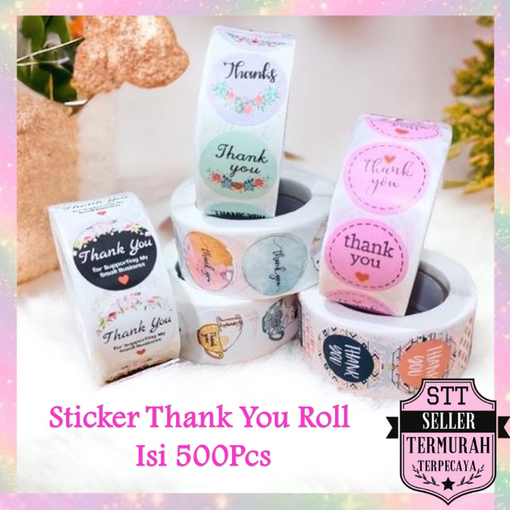 Jual STT Sticker Thank You Roll Isi 500 Pcs Stiker Terima Kasih Warna ...