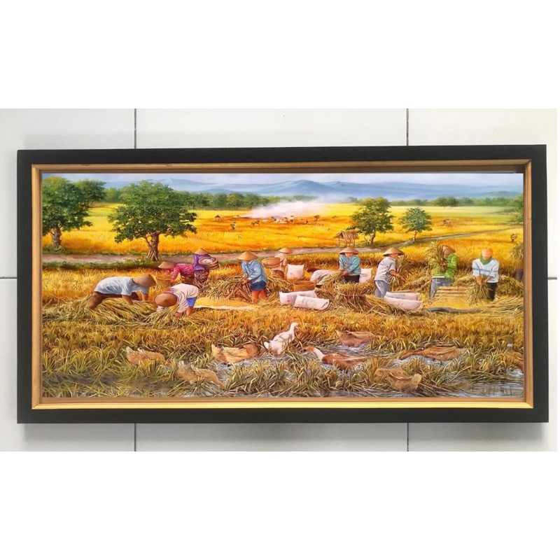 Jual Hiasan Dinding lukisan Cetak Panen raya plus bingkai | Shopee ...