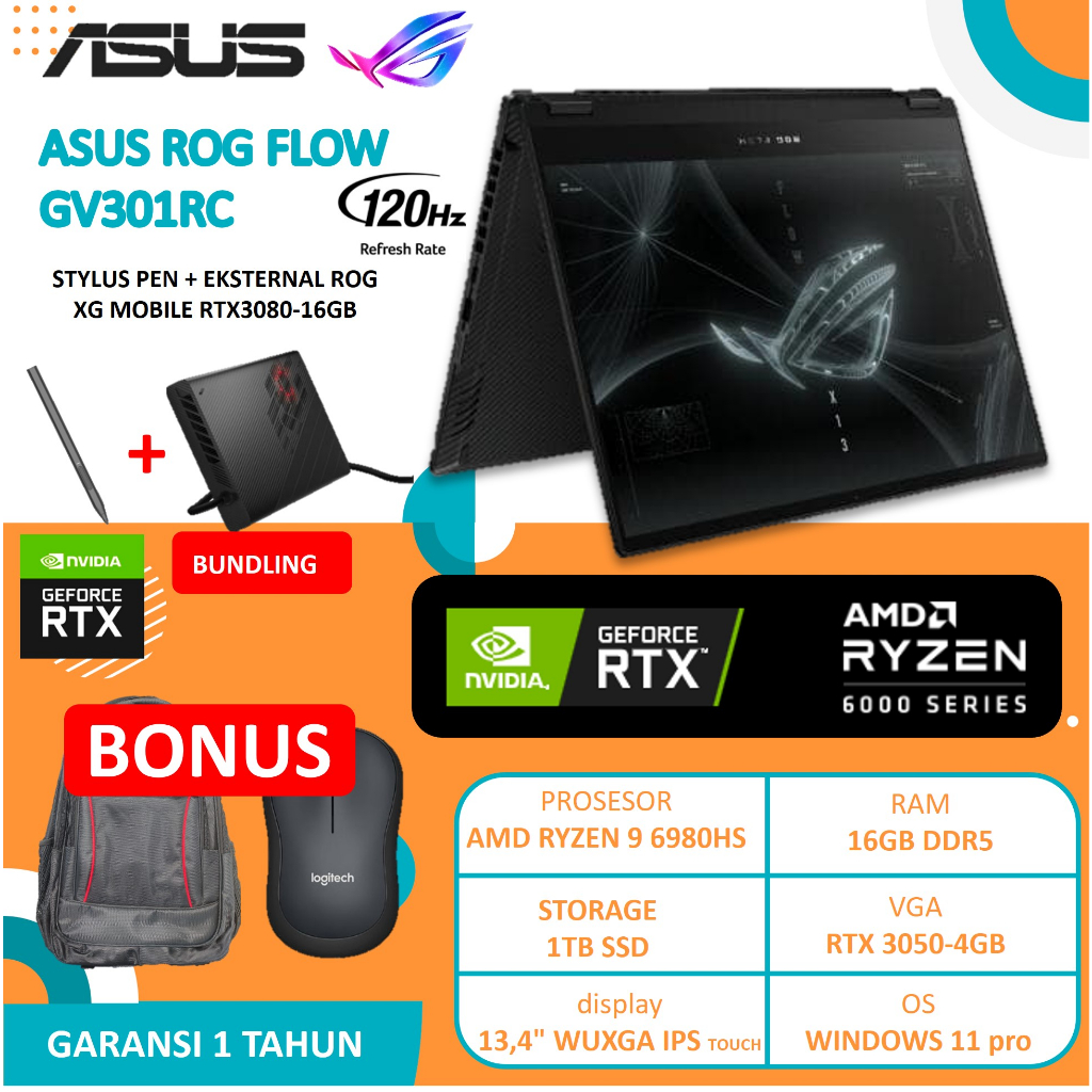 Jual Rog Flow X13 GV301RC Ryzen 9 6900Hs 16Gb 1Tb Rtx 3050 13" IPS ...