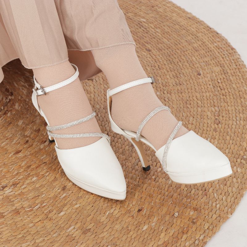Jual Syhafira - Fahira Sepatu Heels Wanita Hak lancip 9 Cm Putih ...