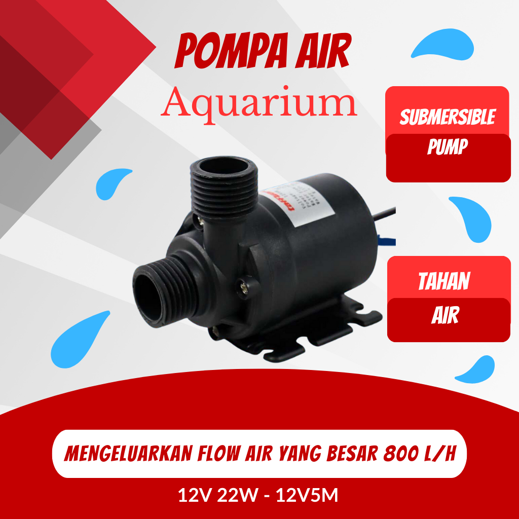 Jual Pompa Air Aquarium Ikan Submersible Pump 12V 22W - Hemat Energi ...