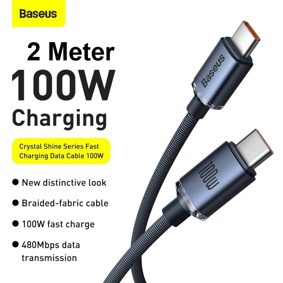 Jual Baseus Original Kabel Data Charger Crystal Shine 100W 5A Type C to Type C 2M 2 Meter Super ...