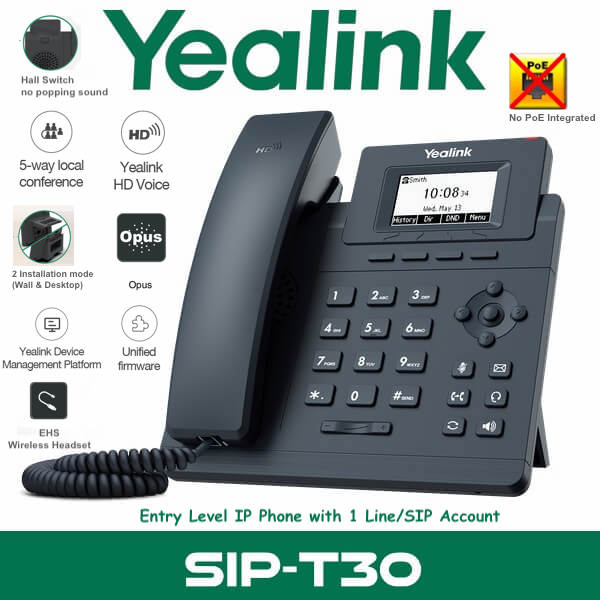 Jual Yealink SIP-T30 IP Phone - Entry Level Desktop SIP Phone 1 Line with No PoE Support ...
