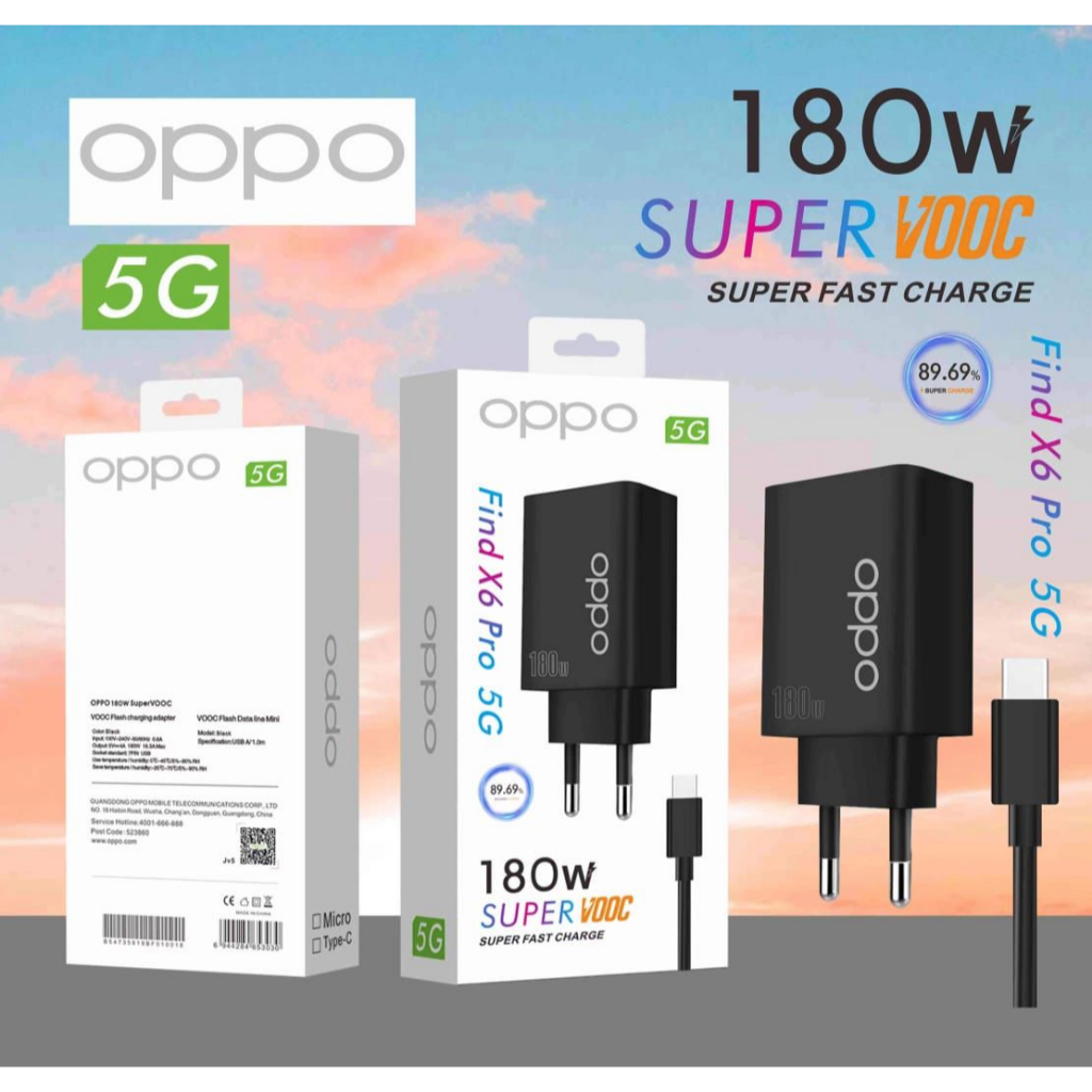 Jual New Charger Oppo Find X6 Pro 5G 180W Super Vooc Fast charging Micro & Type C Original 100% ...