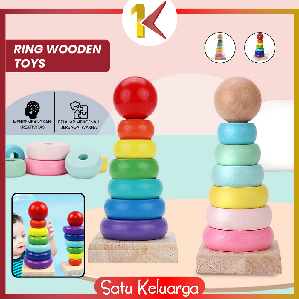 Jual SK-M329 Mainan Anak Ring Donat Kayu Susun Rainbow Unisex / Mainan ...