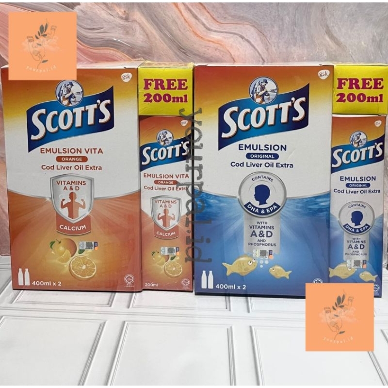 Jual Scotts Emulsion Malaysia COD Liver Oil Extra - 400ml x 2 + 200ml ...