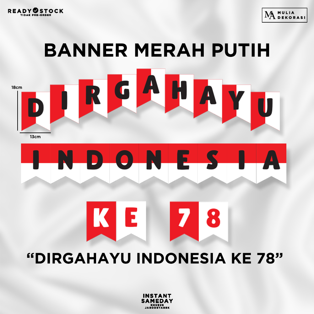 Jual Bunting Flag Banner Custom Nama Huruf 1 Hari Polos Merah Putih ...