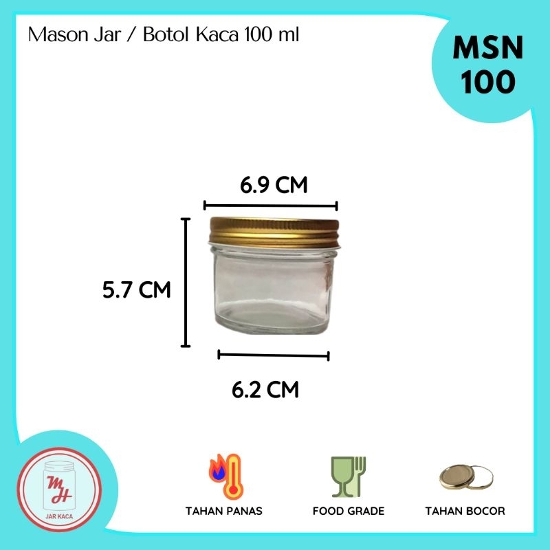 Jual MSN-100 Mason Jar Kaca / Jar Beling 100 ml Tutup Uir | Shopee ...