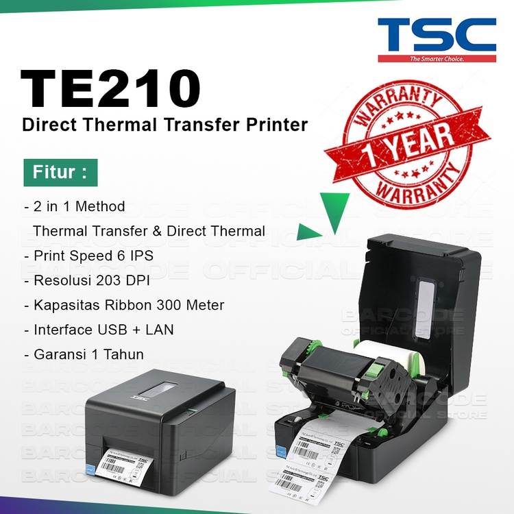 Jual Barcode Termal Printer TSC TE-210 203 DPI Cetak Label Barcode ...