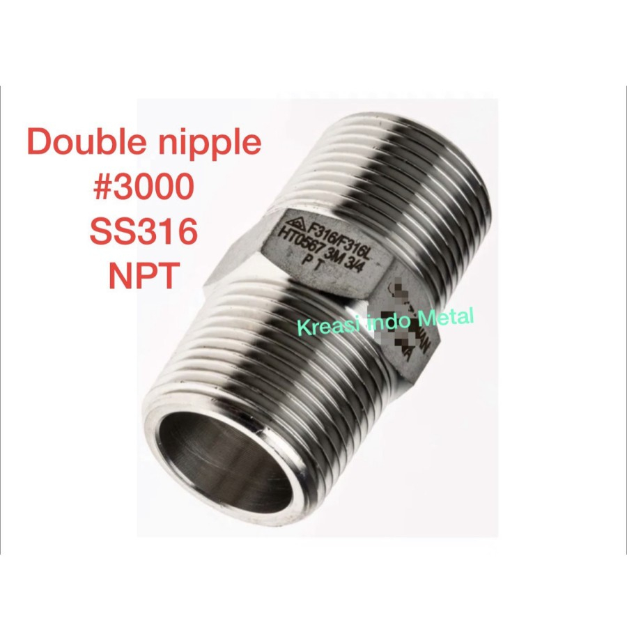 Jual 3/4" Double Nipple SS316 #3000 NPT /Hex Nepple /Doubel Niple SS ...