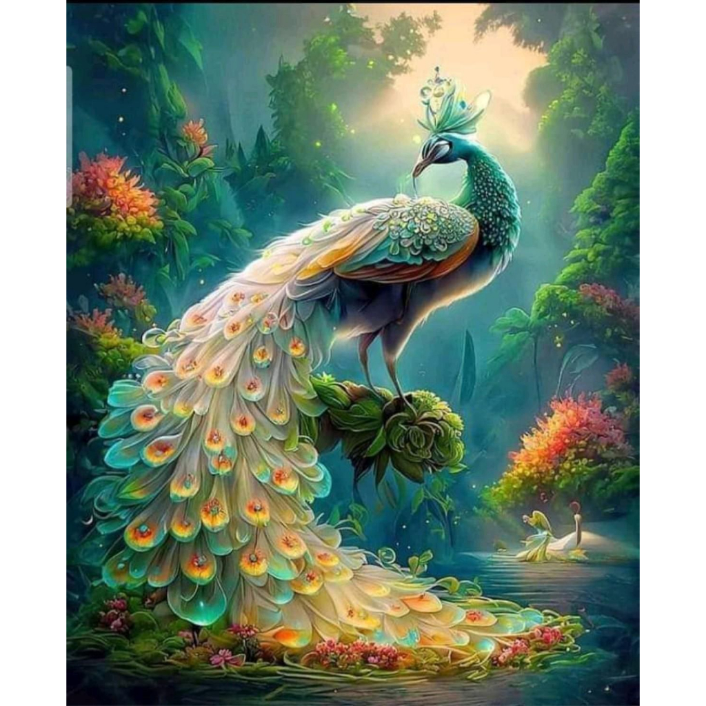 Jual hiasan dinding gambar burung merak hijau plus bingkai | Shopee ...