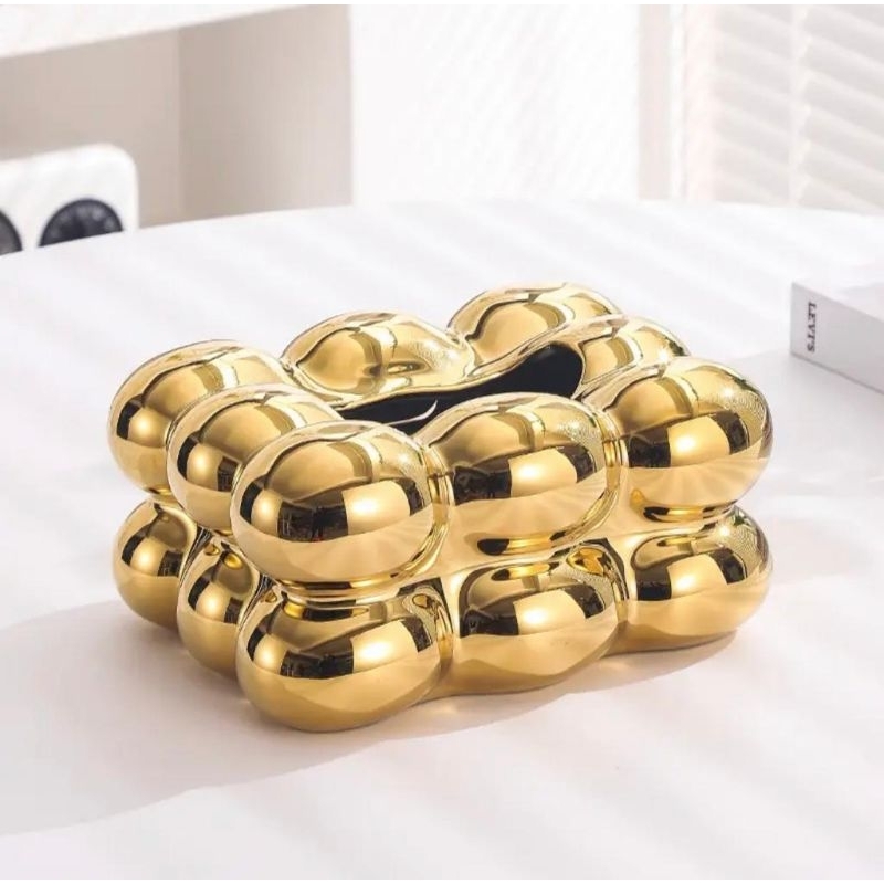 Jual Kotak Tisu Estetik Tempat Tisu Gold Boba Bobba Ceramic Gold tissue ...