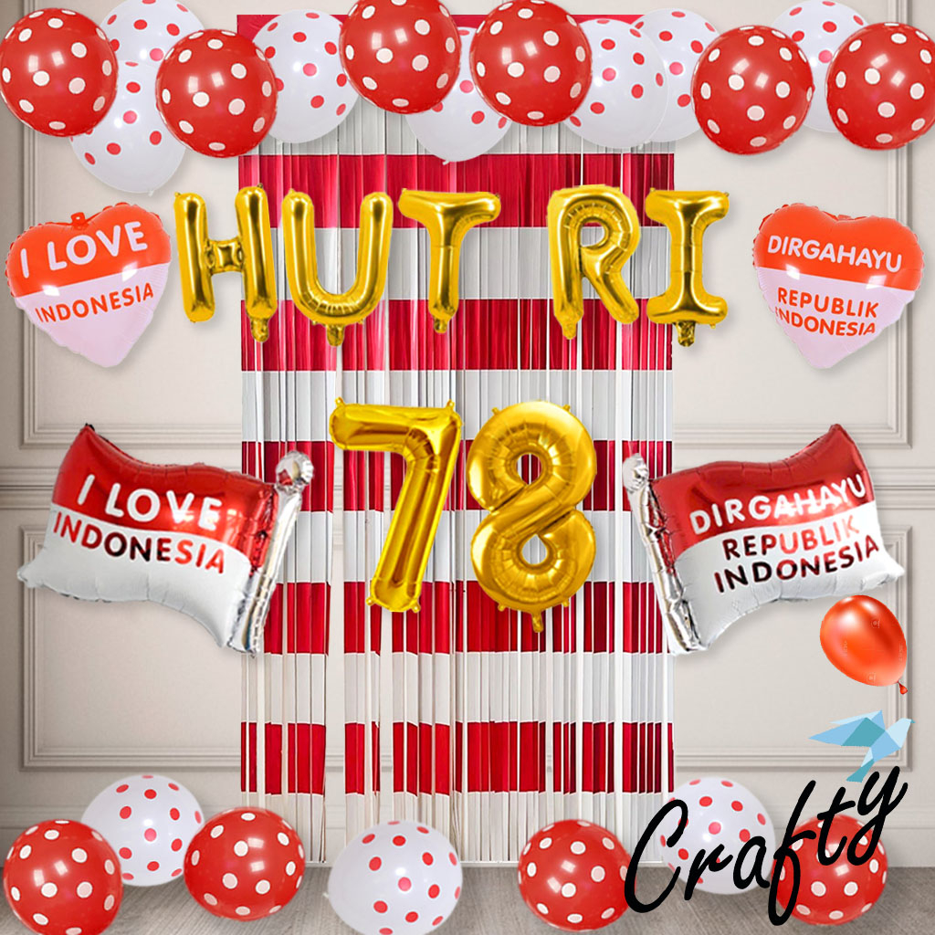 Jual [PAKET] Dekorasi Balon 17an MERAH PUTIH CURTAIN LORENG Dirgahayu ...