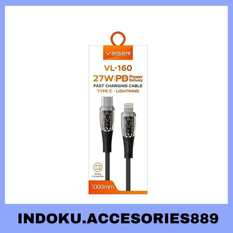 Jual Kabel Data Veger VL-160 27W PD Type C To Lightning Fast charging Original Veger | Shopee ...