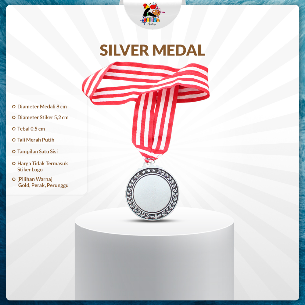 Jual Kuinsa Gallery Medali Perak Polos Warna Silver Plus Tali Merah ...