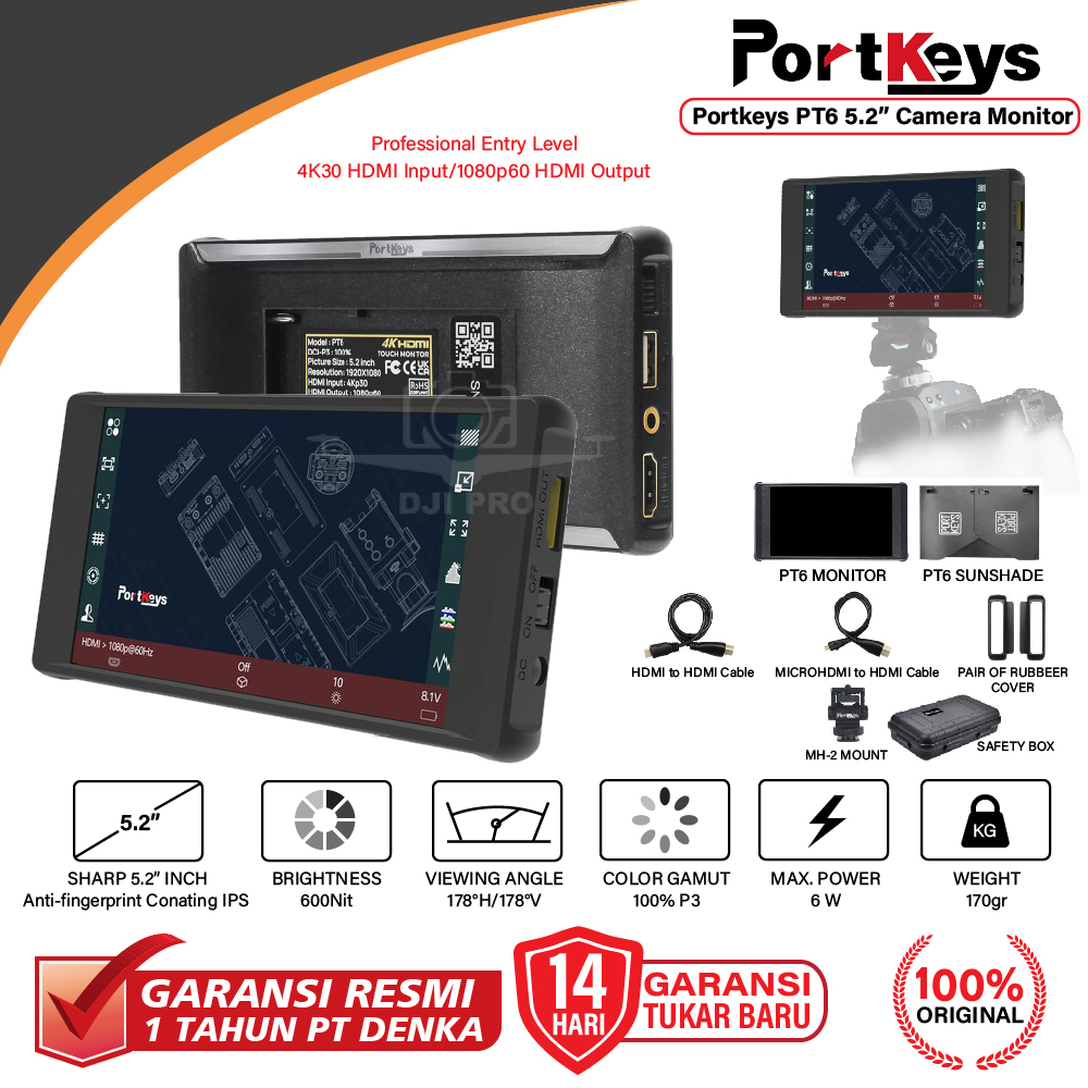 Jual Portkeys PT6 Professional Entry Level 5.2-inch On-Camera Monitor PT-6 | Shopee Indonesia