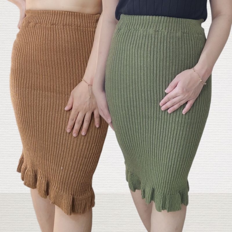 Jual ROK Knit Rajut Selutut Pendek Rempel Duyung Formal Kantor Sopan ...