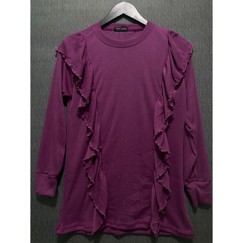 Jual DALMI TOP KOREAN BLOUSE RUFFE KNIT RIB | Shopee Indonesia
