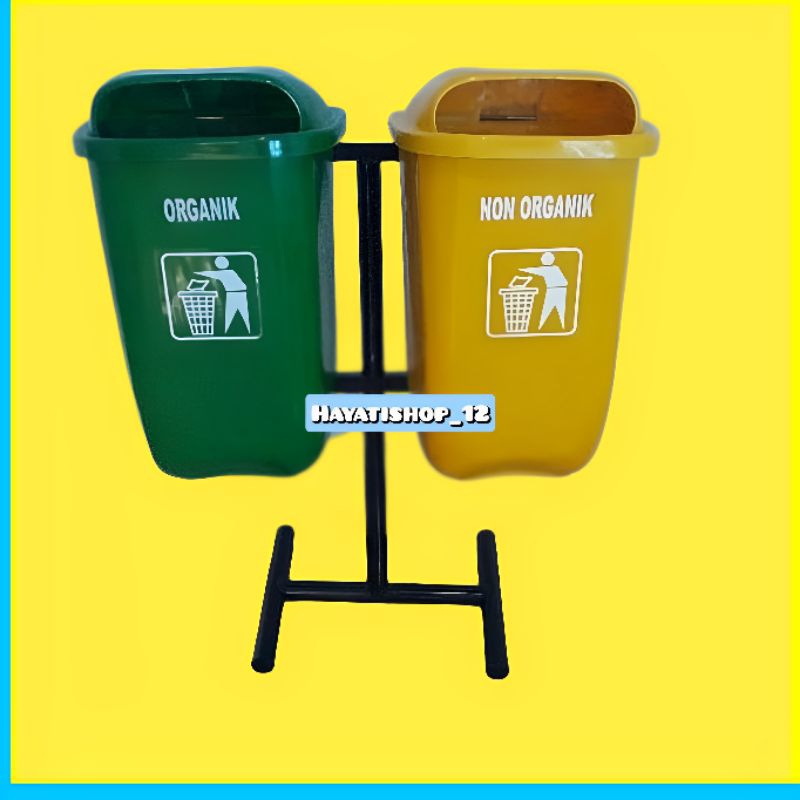 Jual tong sampah fiberglass 40 liter 2 in 1, tempat sampah bonus 2pcs ...
