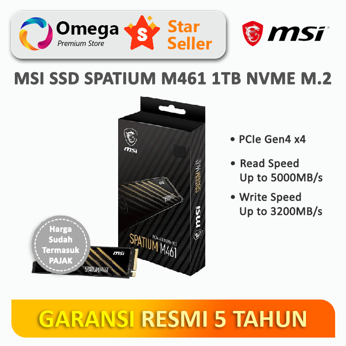 Jual MSI SSD Spatium M461 1TB NVMe M.2 | Shopee Indonesia