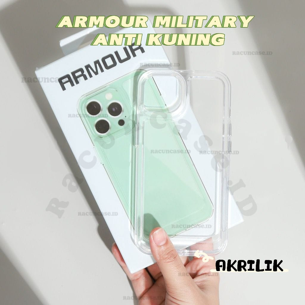 Jual (PACKING PRI + ANTI KUNING) Armour Military Anti Kuning Hard Clear Case Akrilik For IPHONE ...