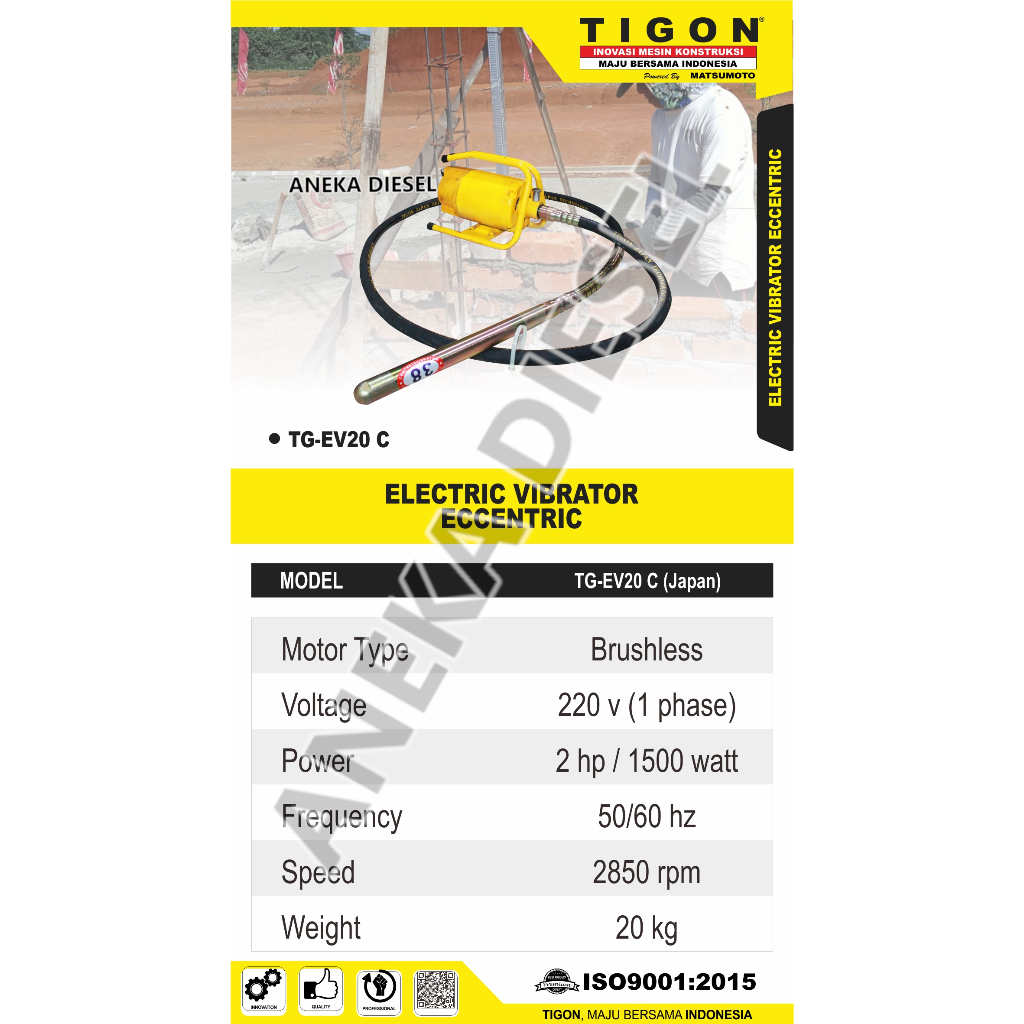 Jual Vibrator Electric TIGON TG EV20C Mesin Pemadat Beton Elektric TG EV20C TIGON | Shopee Indonesia